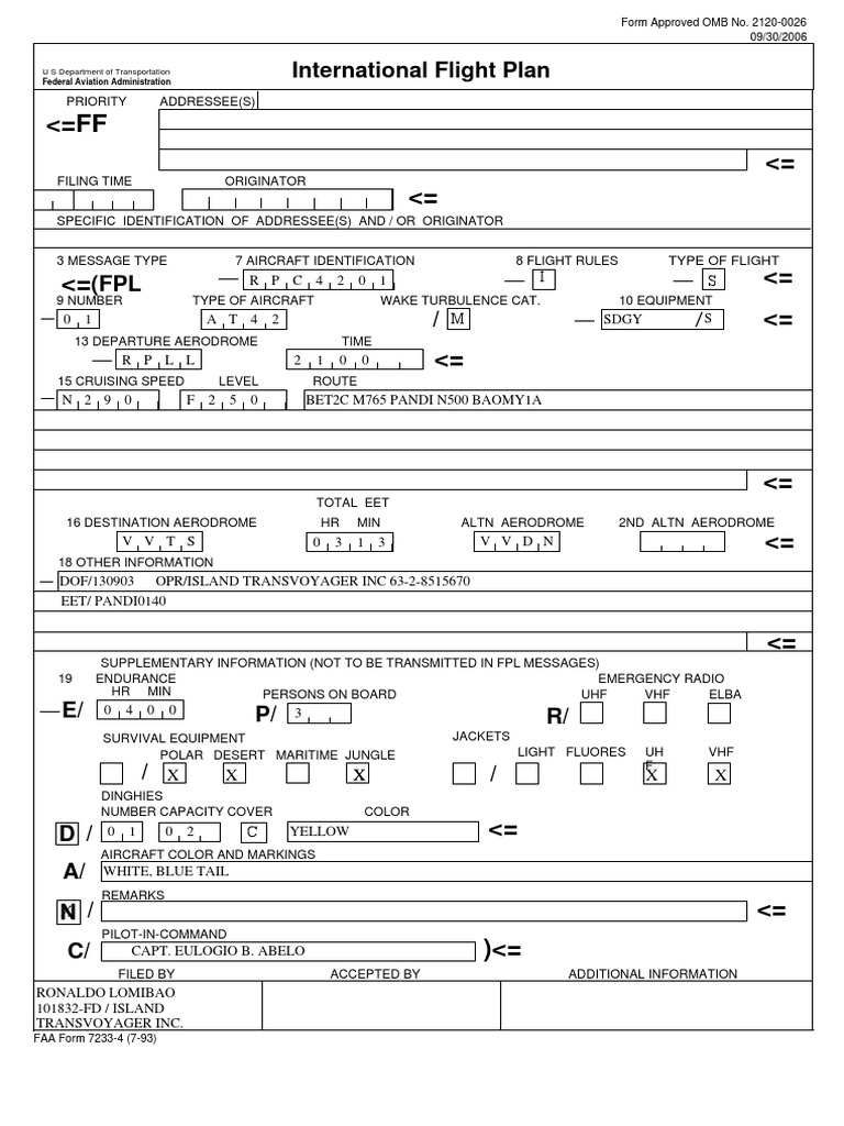 Flight Plan Form - ICAO | PDF | Business