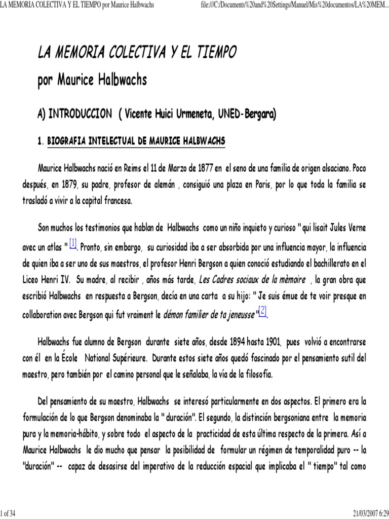 La Memoria Colectiva y El Tiempo Por Maurice Halbwachs | PDF | Memoria | Hora