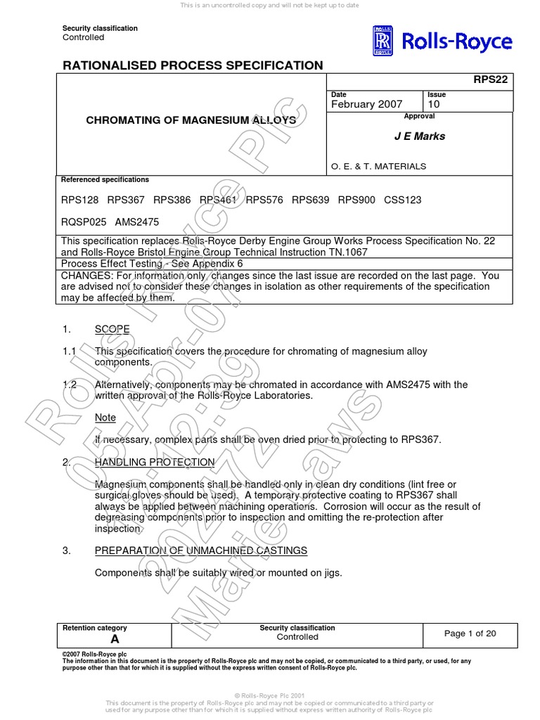 RPS22 Iss 10 Chromating of Magnesium Alloys | PDF | Sodium Chloride ...