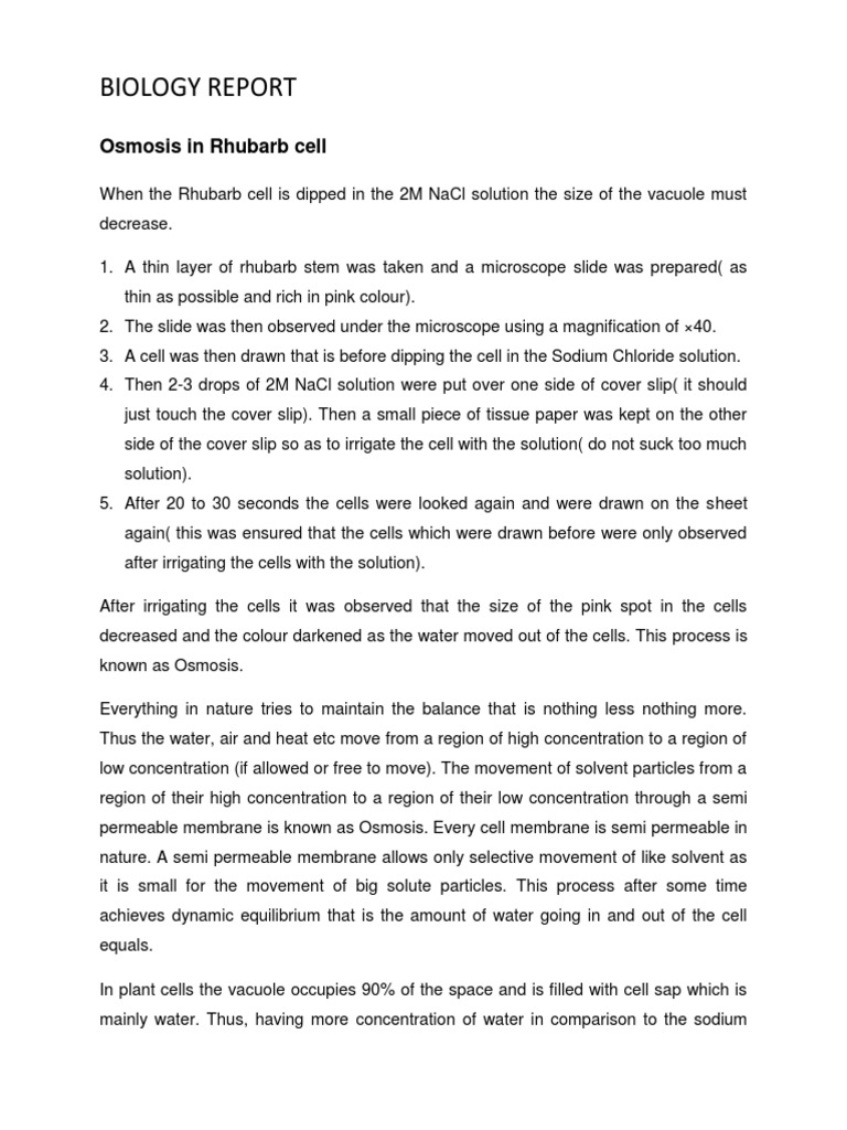Biology Report | PDF | Osmosis | Vacuole