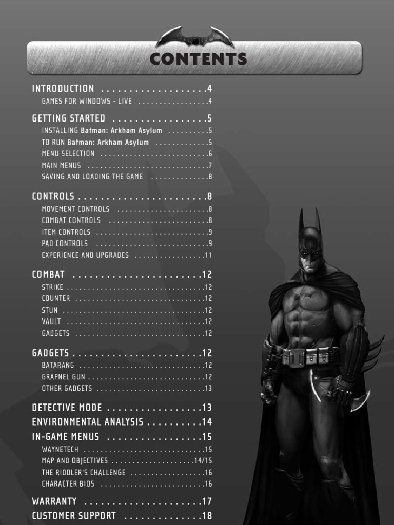 Batman: Arkham Asylum PC Manual | PDF | Epilepsy | Microsoft Windows