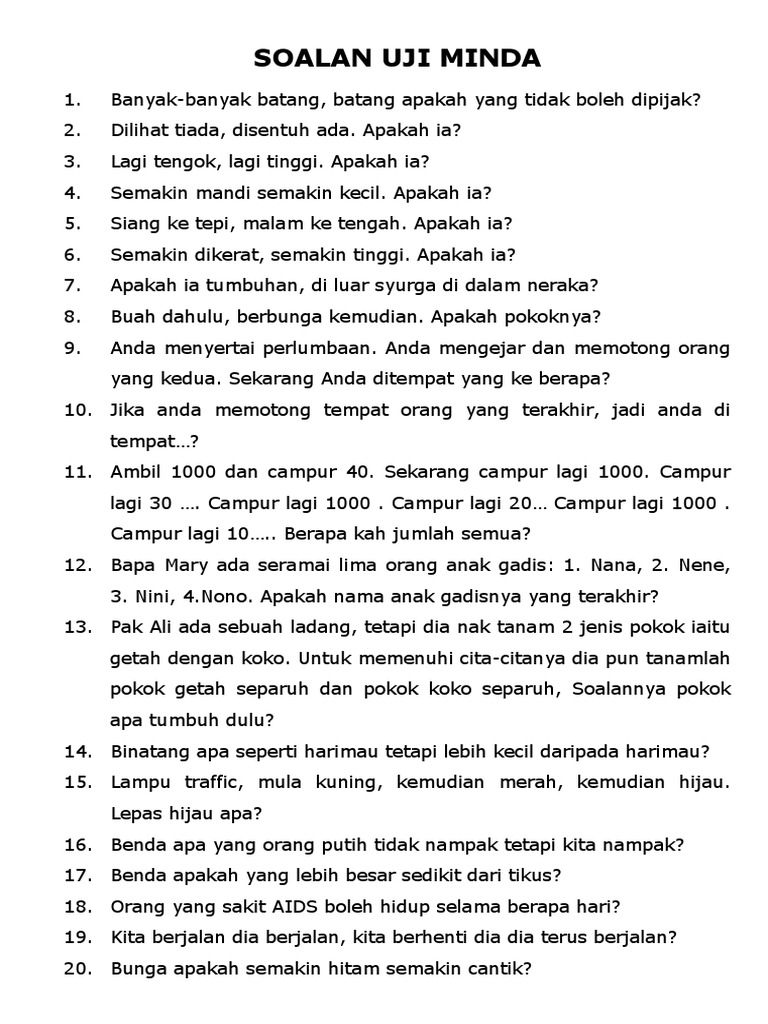 Soalan Uji Minda | PDF