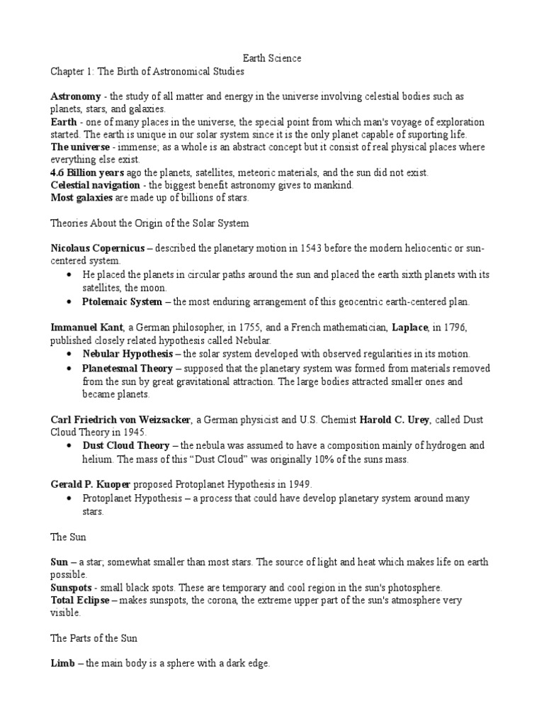 Earth Science Chapter 1: Key Concepts of Astronomy | PDF | Astronomy | Sun