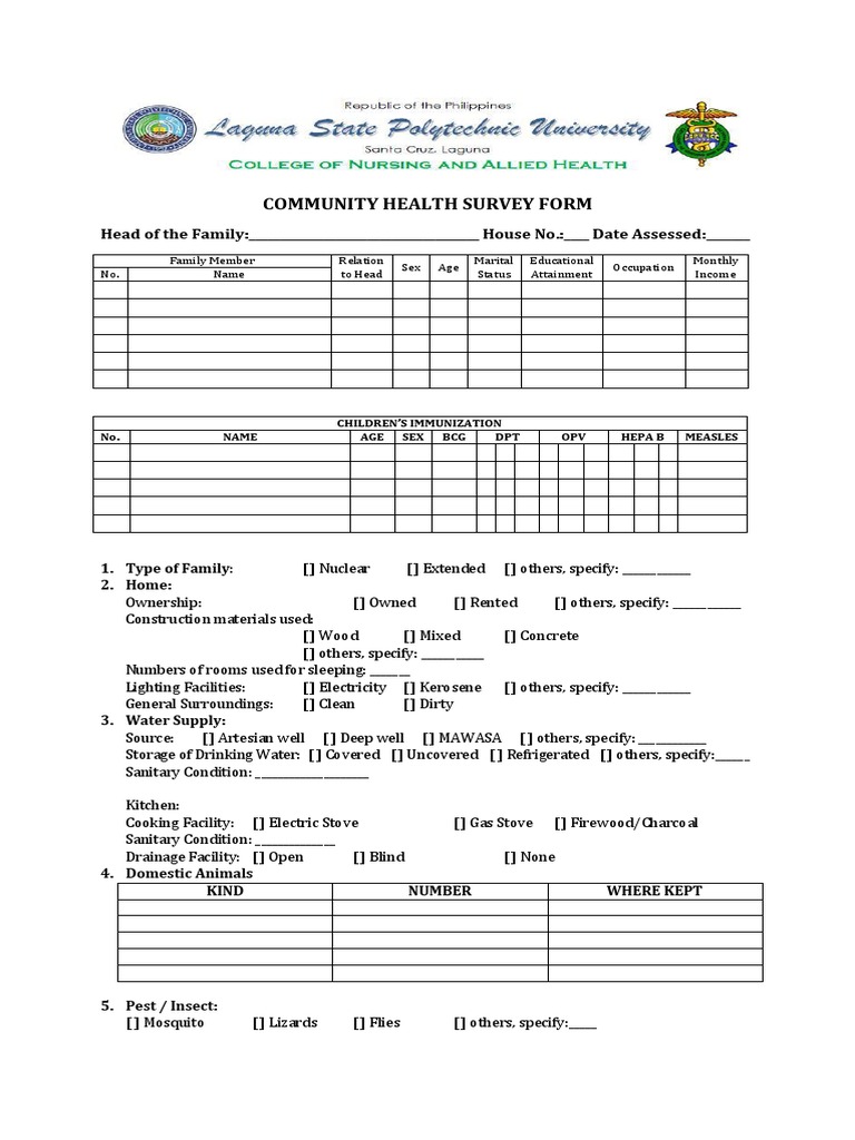 Community Health Survey Form Template | PDF | Sanitation | Foods