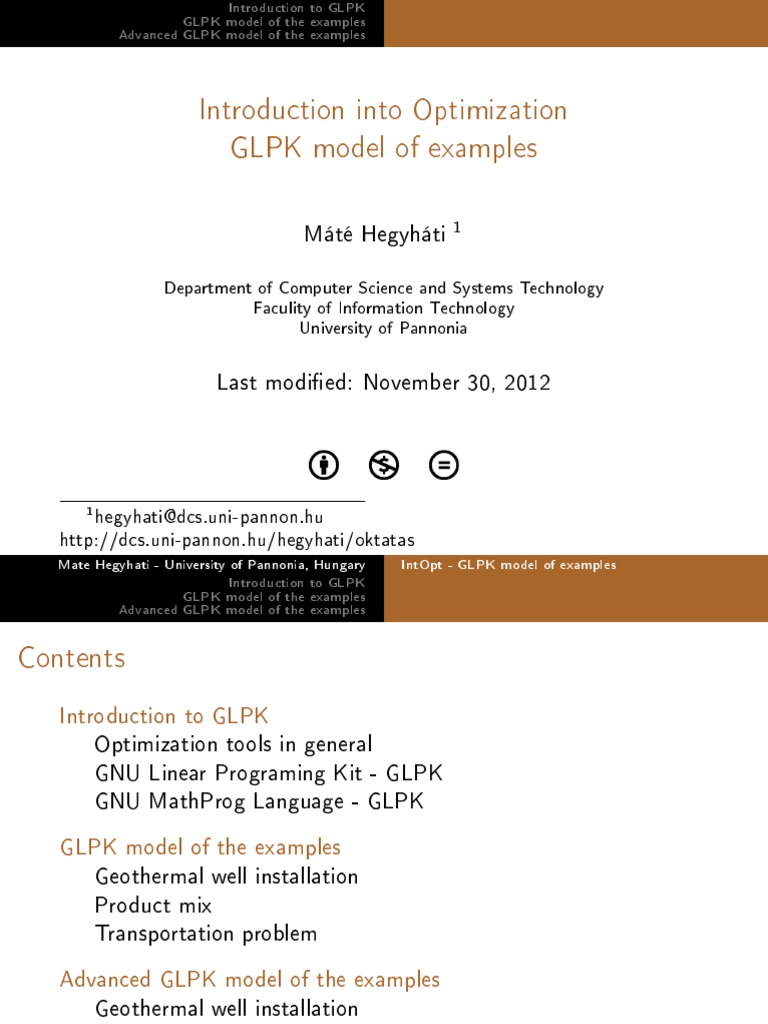 GLPK Model of Examples | PDF | Linear Programming | Operations Research