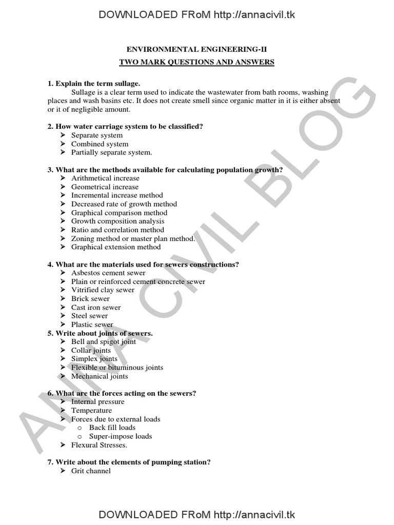 Environmental Engineering 2 Two Marks Pdf Sewage Treatment 1866