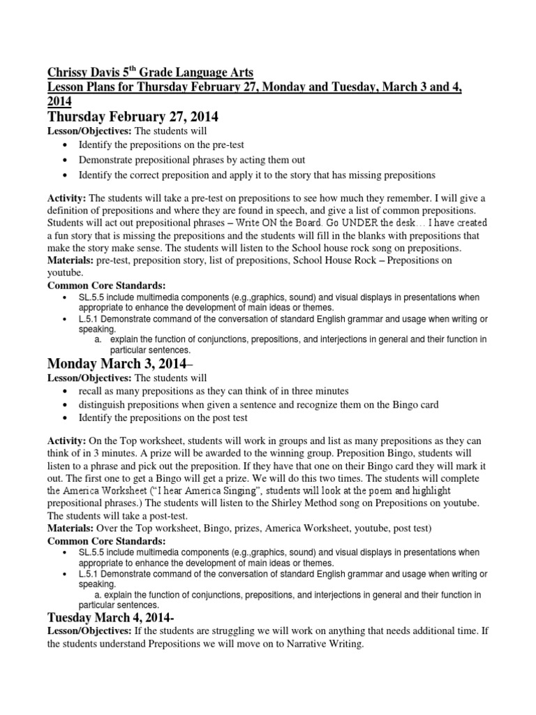 preposition lesson plan | Preposition And Postposition | English Grammar