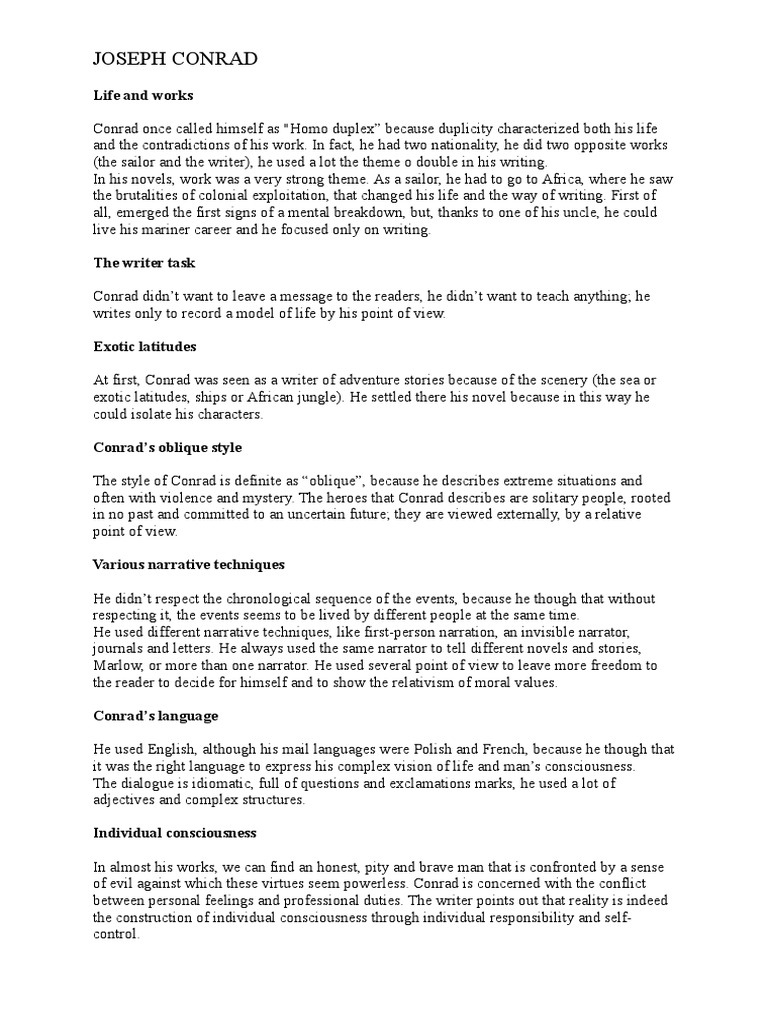 Joseph Conrad: Life and Works | PDF | Foreign Language Studies ...