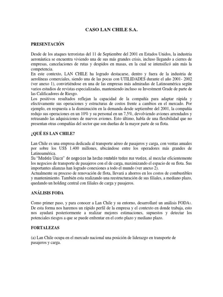Análisis del Caso LAN Chile S.A. | PDF | Chile | aerolíneas