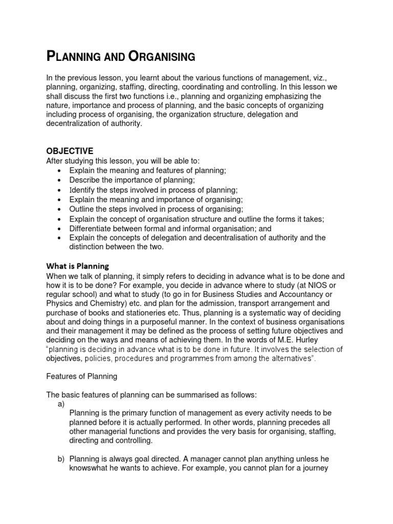Planning and Organising | PDF