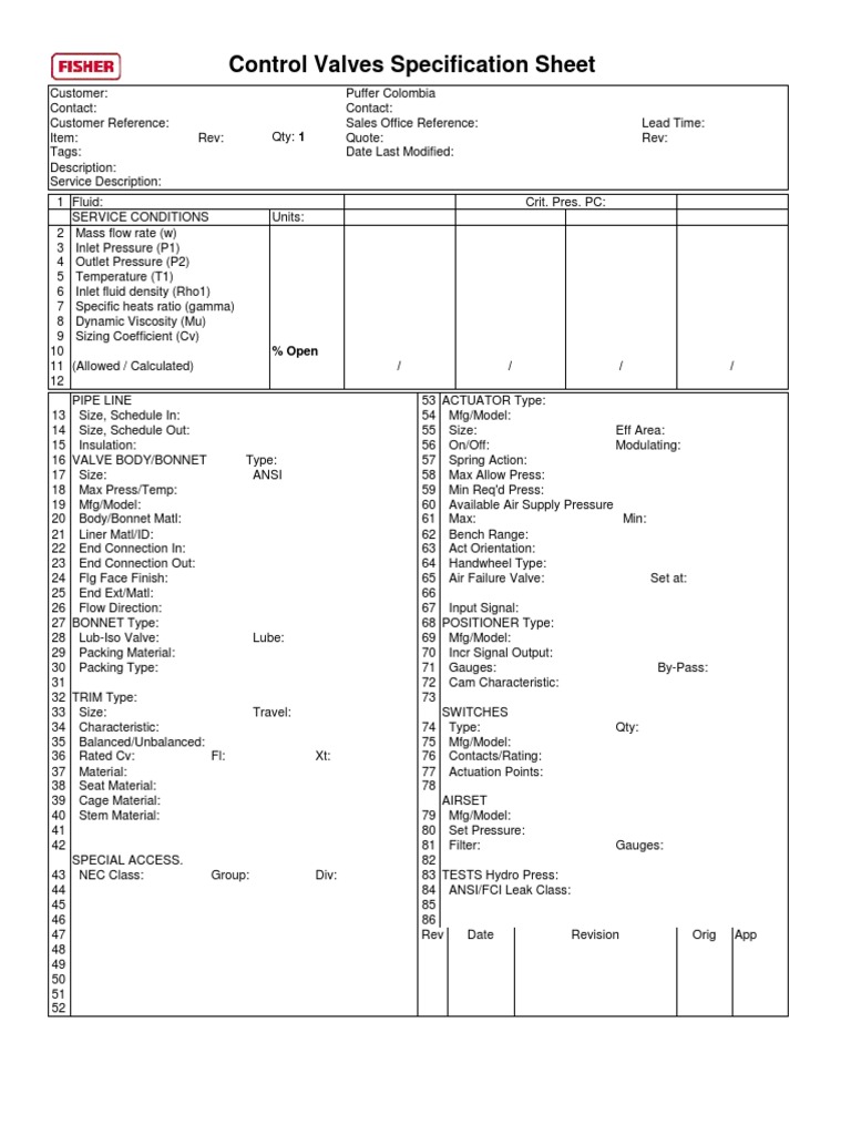 Control Valves Specification Sheet.pdf | Valve | Gas Technologies