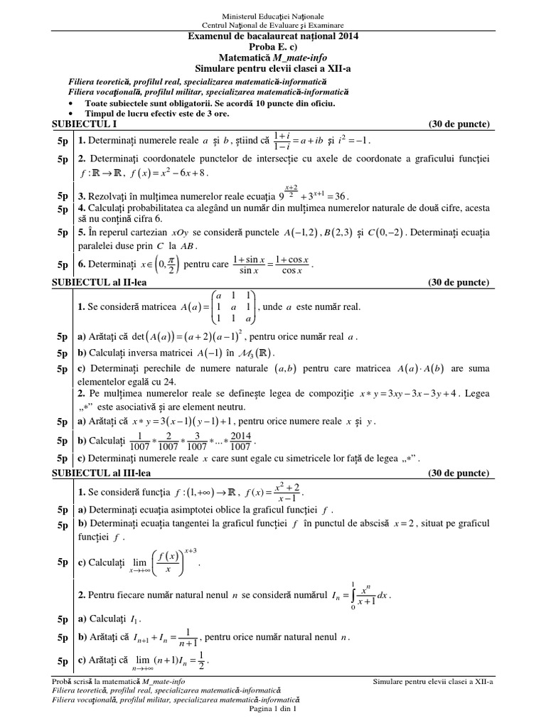 Simulare Bac 2013 Mate-Info | PDF