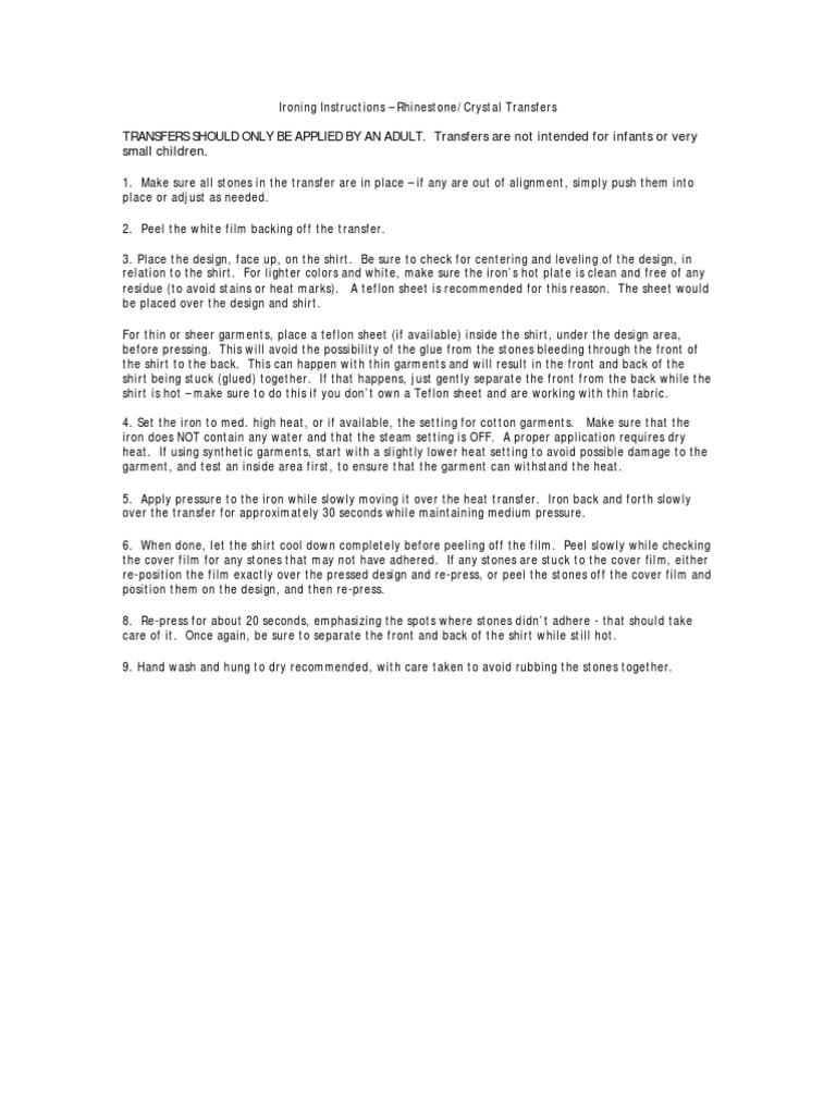 Ironing Instructions | PDF | Cooking, Food & Wine