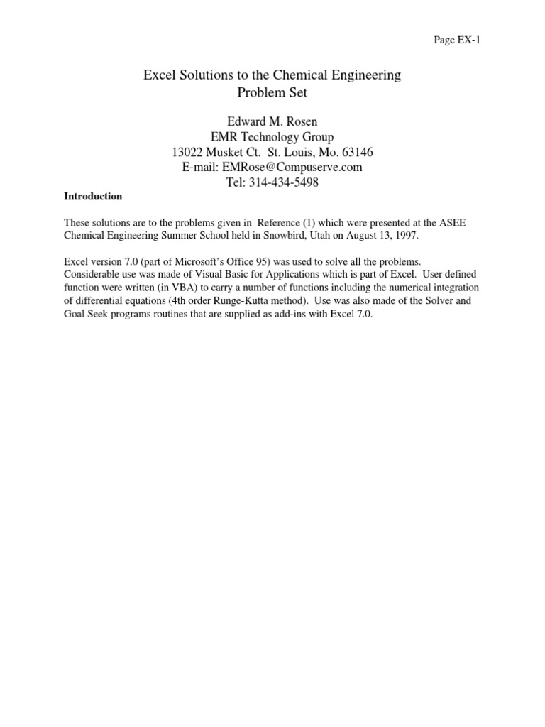 Chemical Engineering Problems Excel Development and Solution | PDF ...