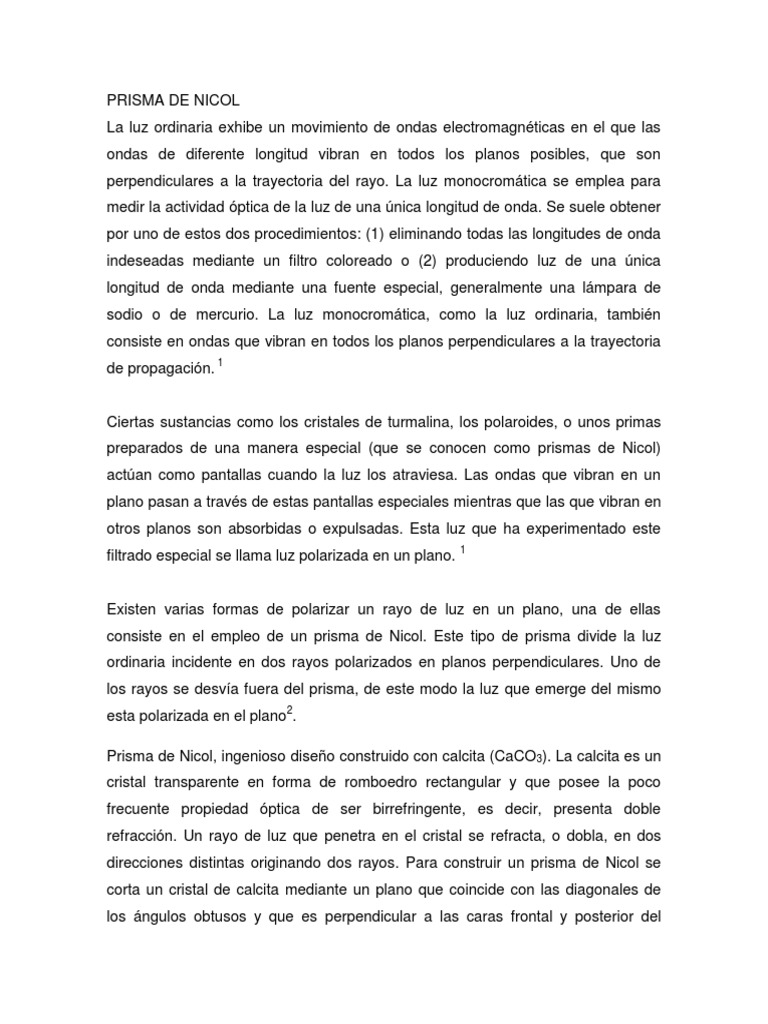 Prisma de Nicol | PDF | Polarización (ondas) | Ligero