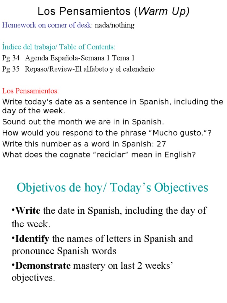 Spanish Class Warm-Up Activities | PDF | Semiotics | Communication