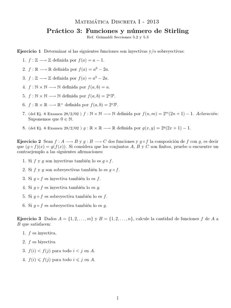 PR Actico 3: Funciones y N Umero de Stirling: Matem Atica Discreta I - 2013 | PDF