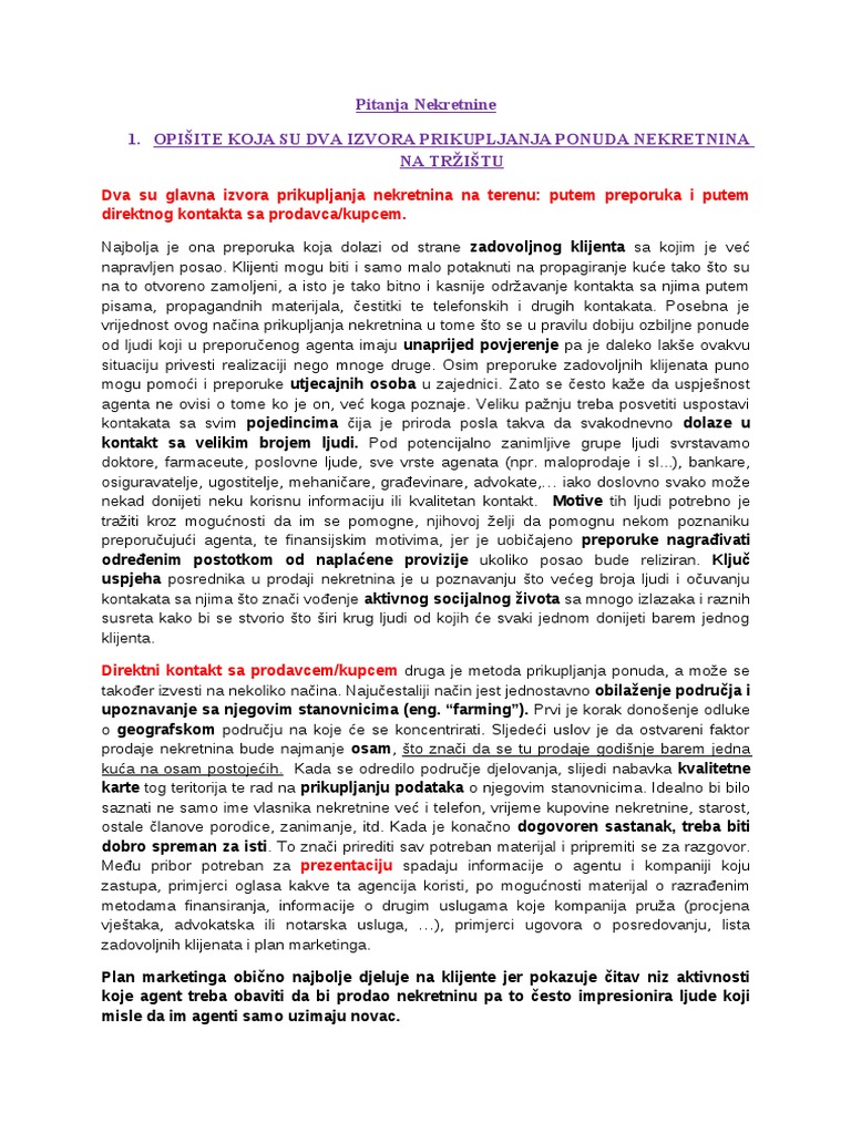Pitanja Za Test NEKRETNINE | PDF