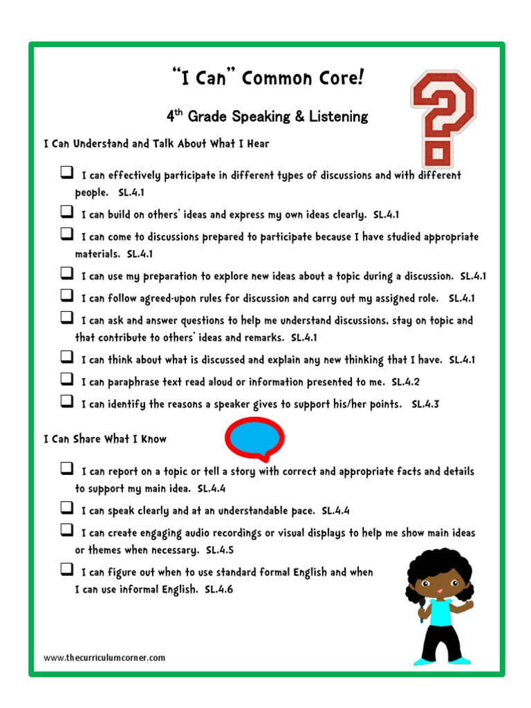 "I Can" Common Core!: 4 Grade Speaking & Listening | PDF