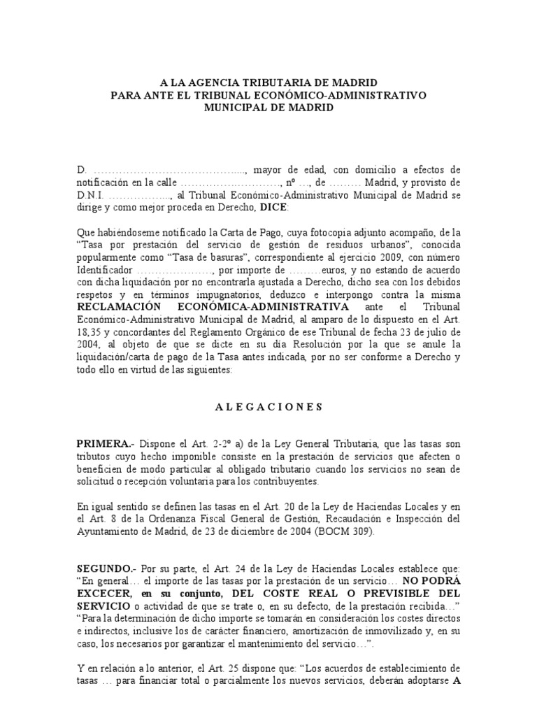 Recurso Contra La Nueva Tasa de Basura (Madrid) | PDF | Gobierno | Business