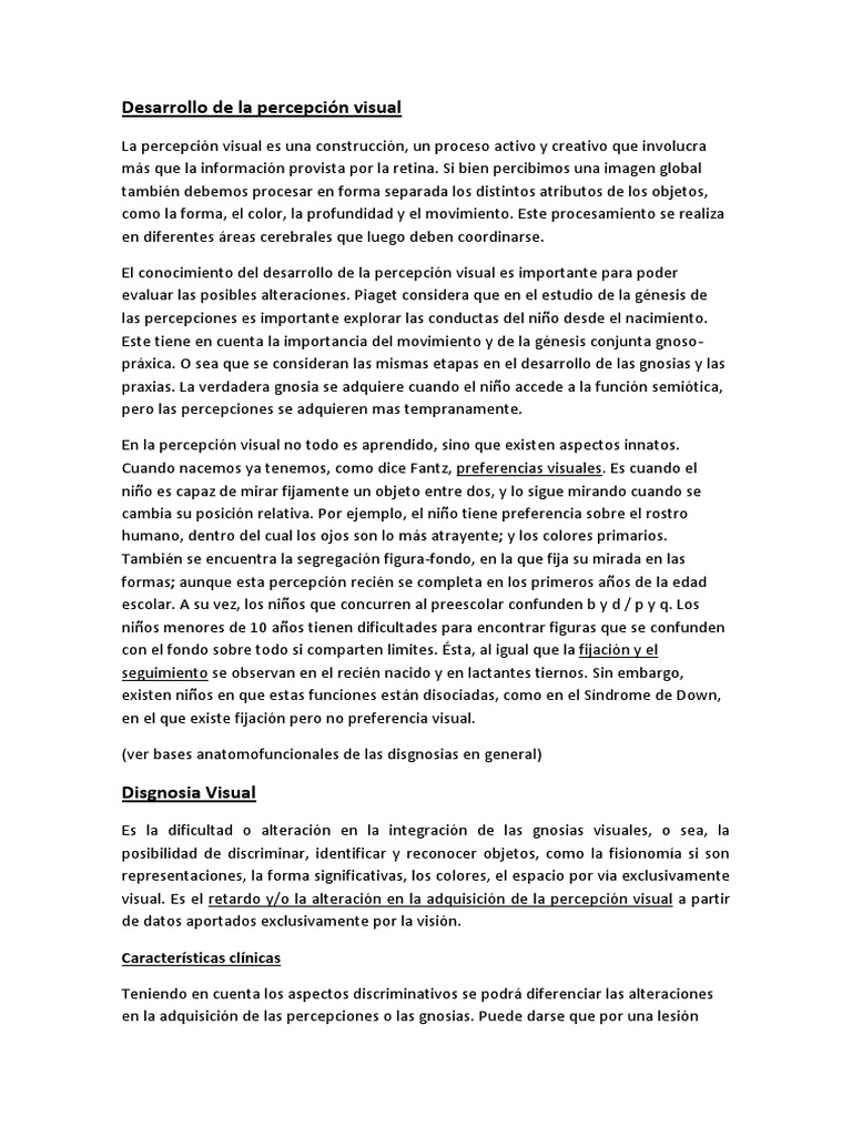 Disgnosia Visual y Somatognosia | PDF | Percepción | Percepción visual