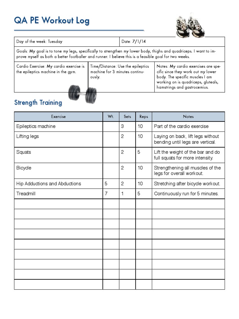 PE Workout Log | Strength Training | Aerobic Exercise