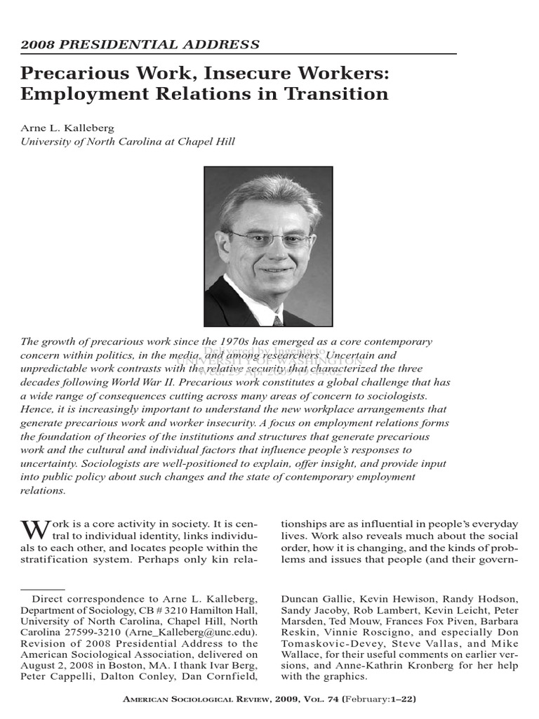 Kalleberg Precarious Work | PDF | Job Security | Employment