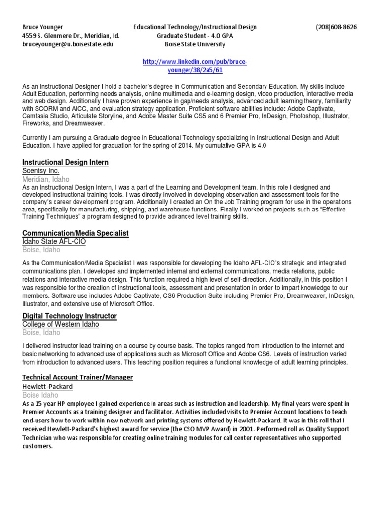 Bruce Younger Resume | Instructional Design | Educational Technology