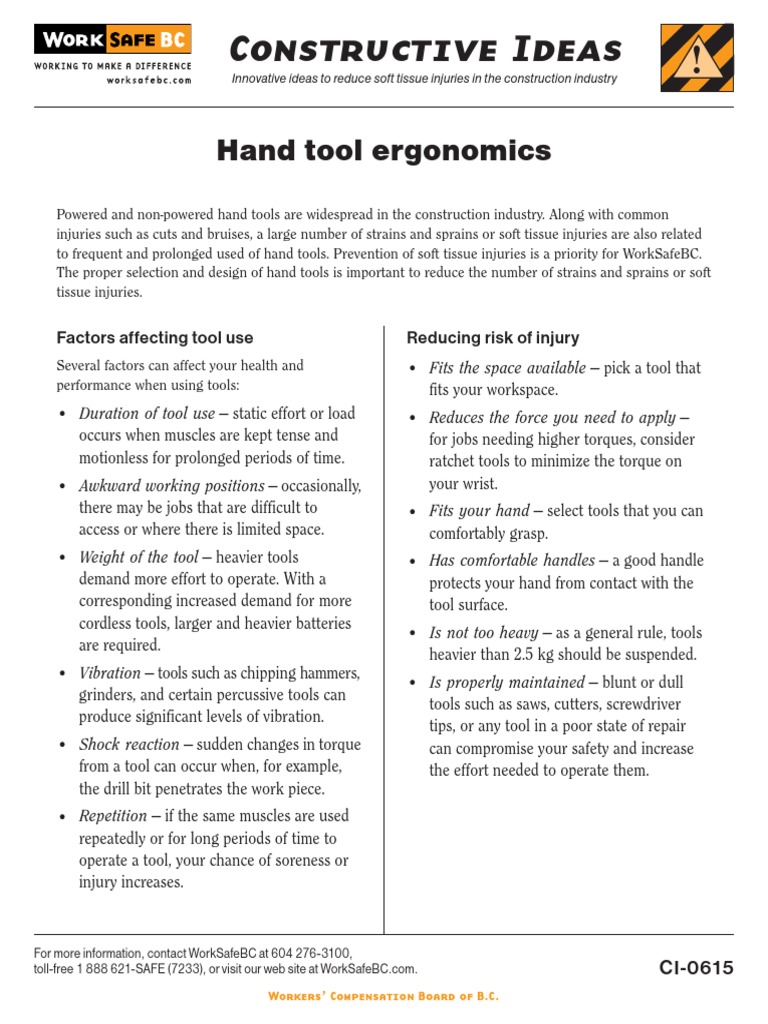 Ergonomic Hand Tool Selection and Design to Prevent Strains, Sprains ...