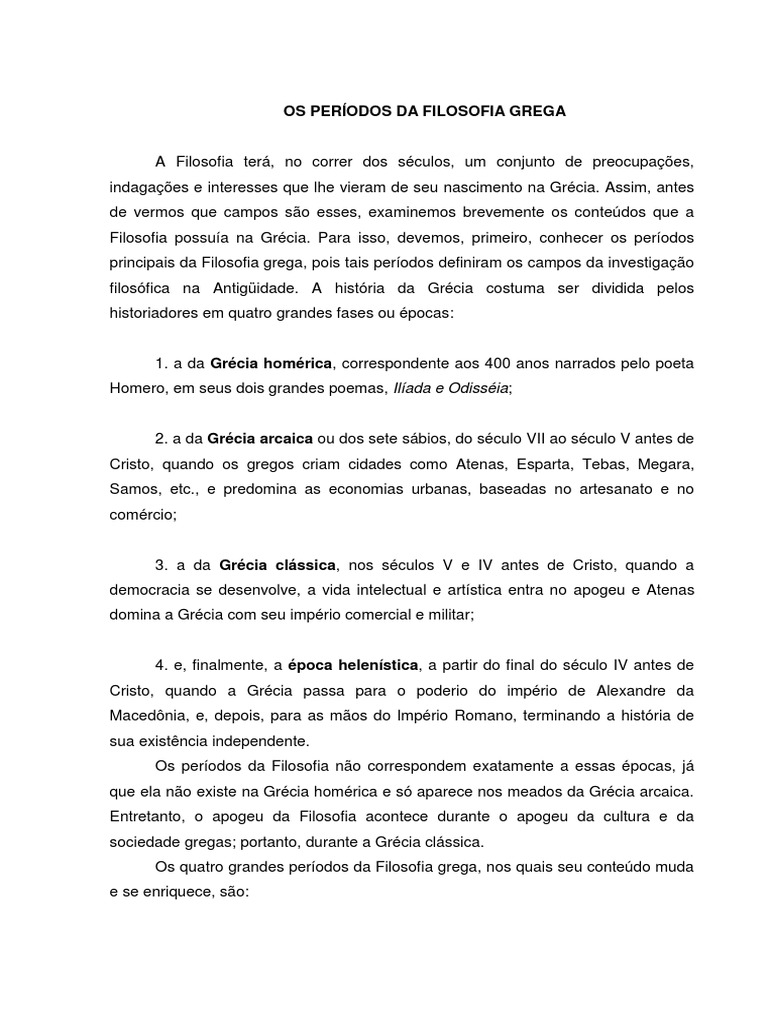 OS PERÍODOS DA FILOSOFIA GREGA | Grécia | Filosofia Grega Antiga