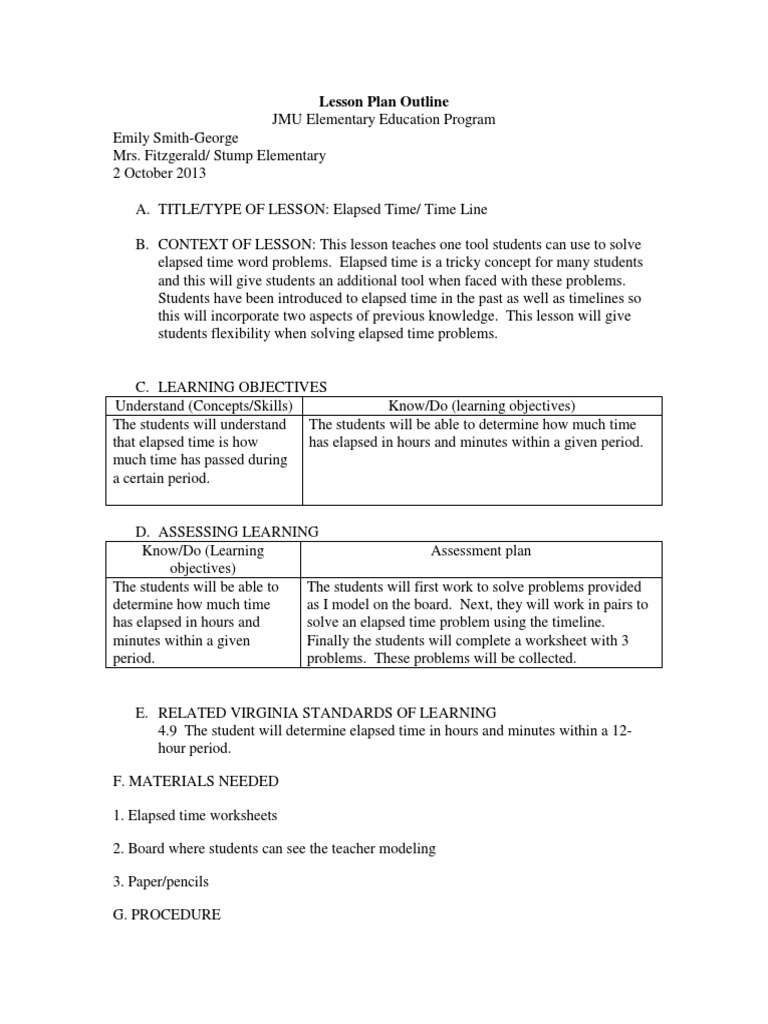 Elapsed Time Lesson | PDF | Time | Lesson Plan