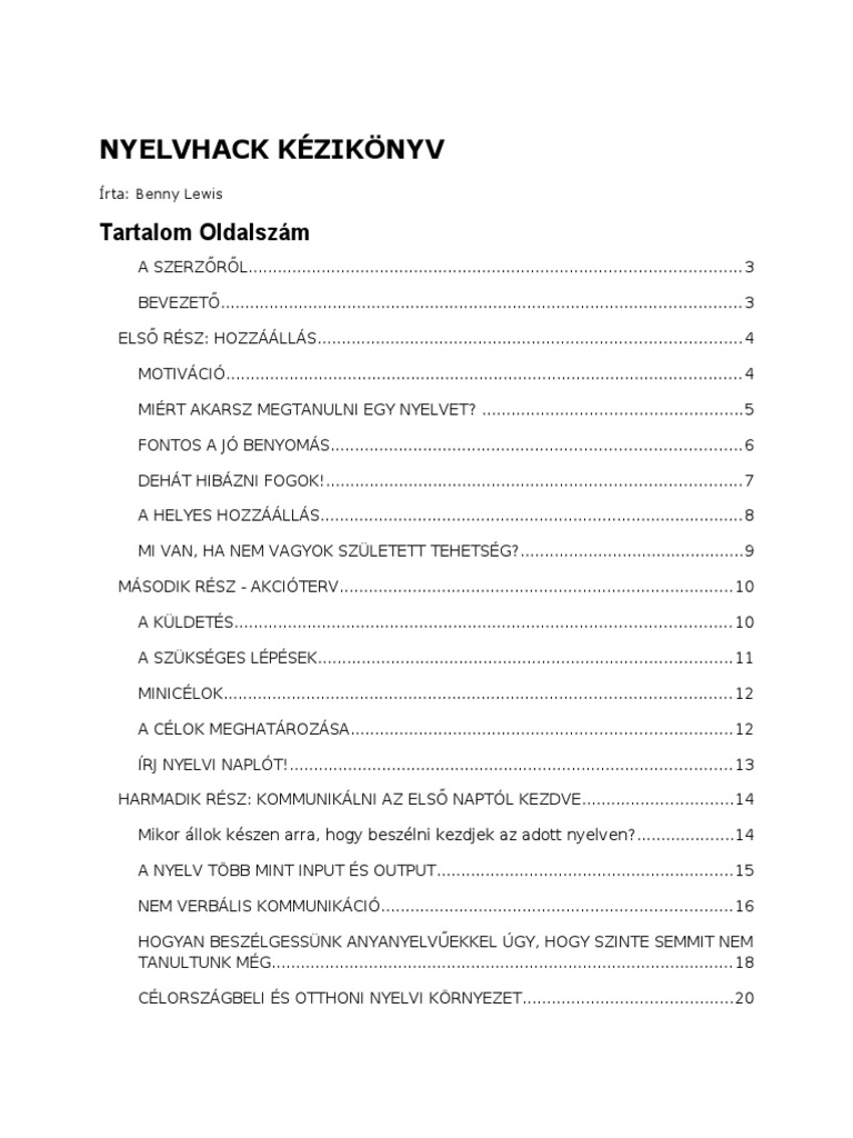 Benny Lewis - Nyelvhack Kezikonyv | PDF