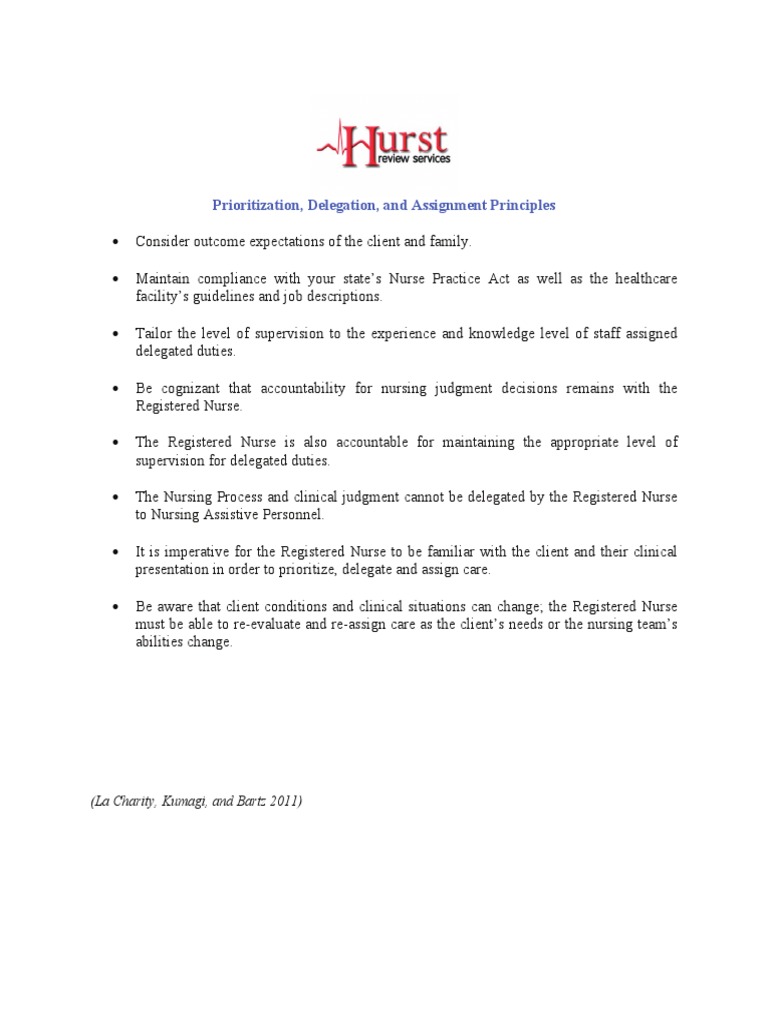 Prioritization Delegation and Assignment Principles | PDF | Nursing ...