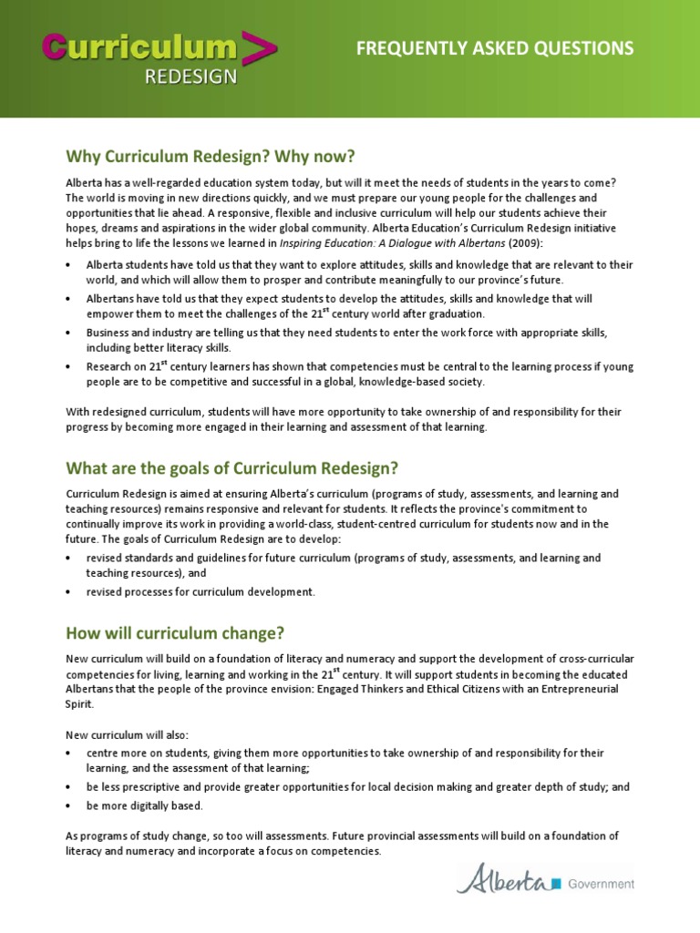 Curriculum Redesign: Frequently Asked Questions | PDF | Curriculum ...