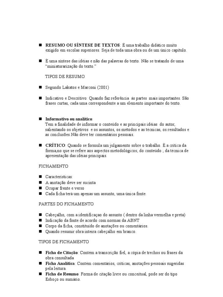 RESUMO E FICHAMENTO