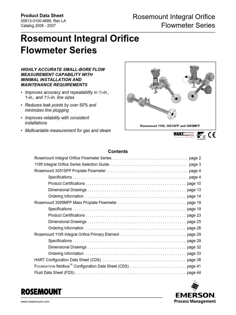 Rosemount Integral Orifice Flowmeter Series | PDF | Flow Measurement ...