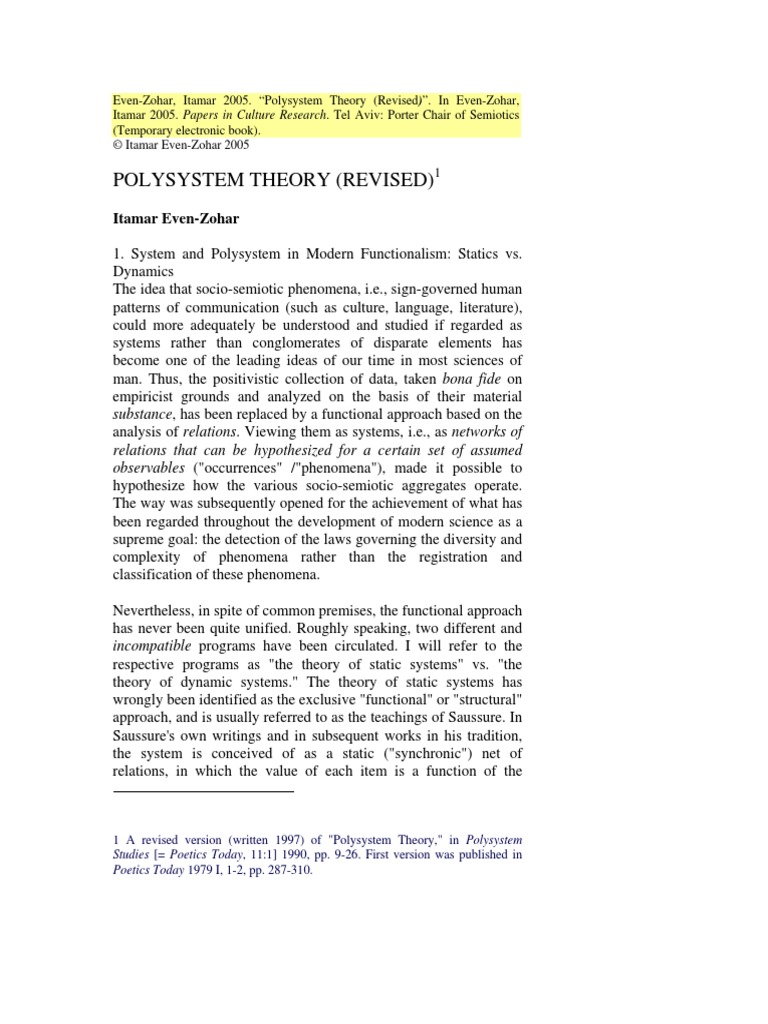 Even Zohar Polysystems Revisited 2005 | PDF | Social Stratification | Theory