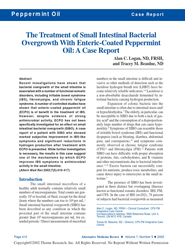 The Treatment of Small Intestinal Bacterial Overgrowth With Enteric ...