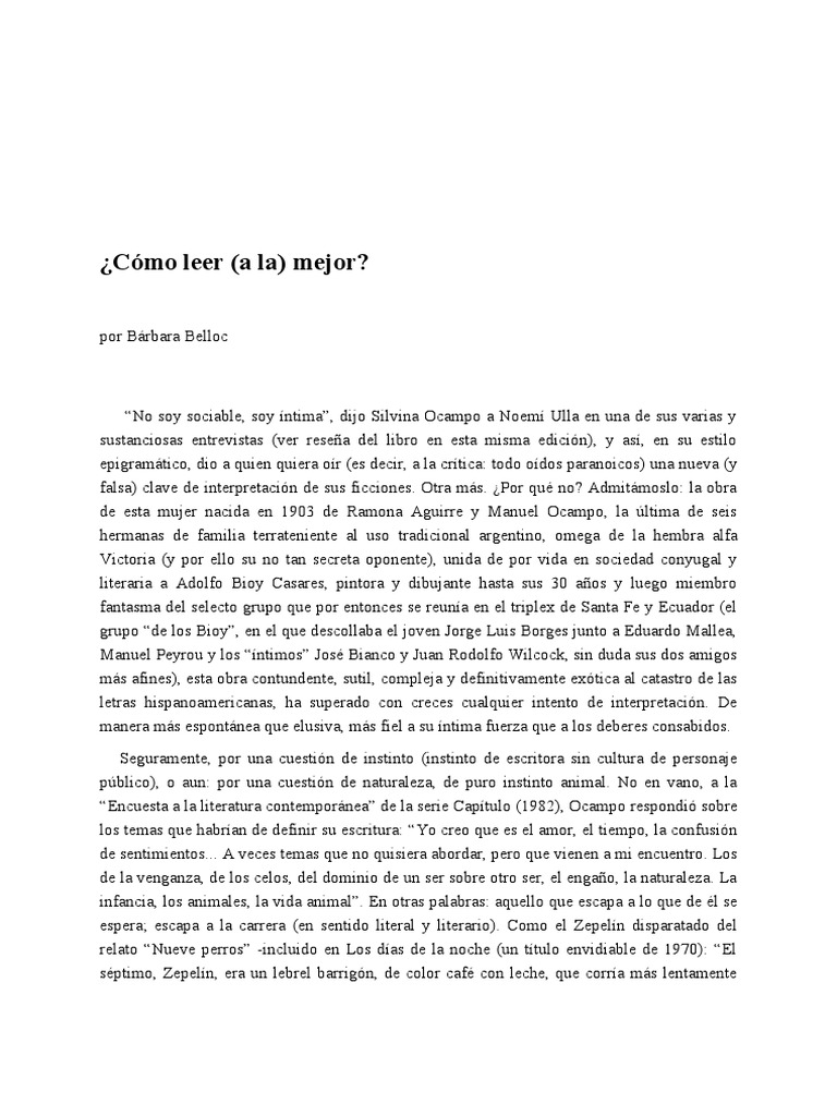 Belloc Barbara - Como Leer (A La) Mejor Silvina Ocampo | PDF | Science ...