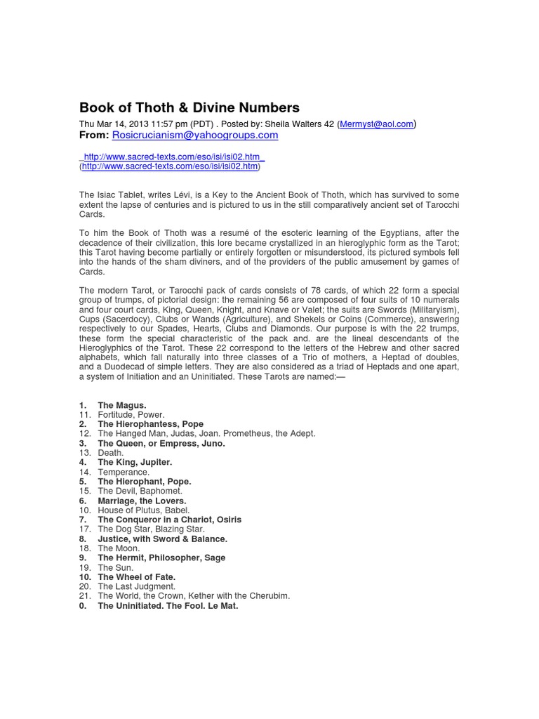 Book of Thoth & Divine Numbers (Sheila Walters) | PDF | Planets In ...