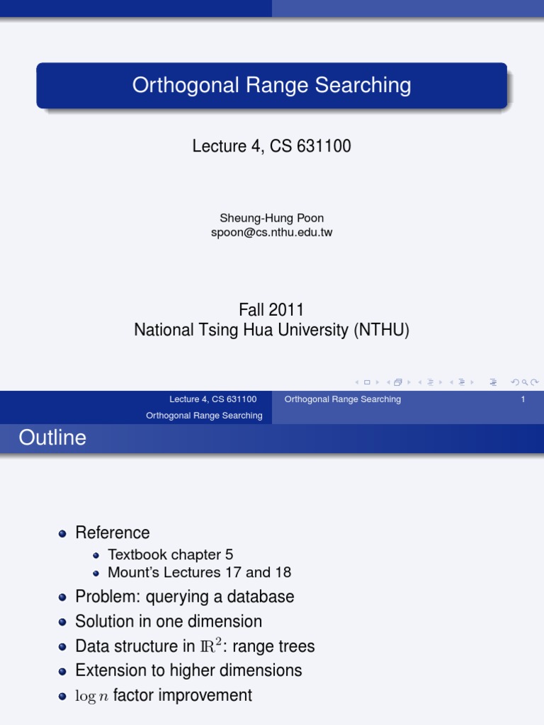 Lecture04 Range Searching | PDF | Areas Of Computer Science | Algorithms