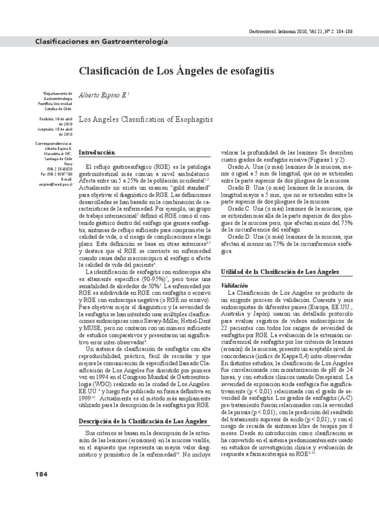 Clasificacion de Los Angeles de Esofagitis | Gastroenterología ...