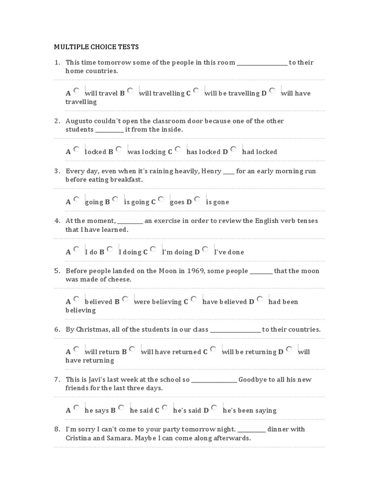 Multiple Choice Tests, Tenses!! | PDF
