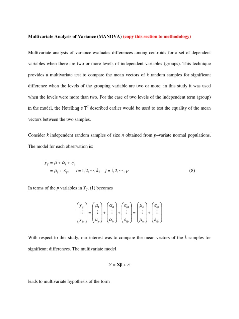 Multivariate Analysis of Variance (MANOVA) : (Copy This Section To ...
