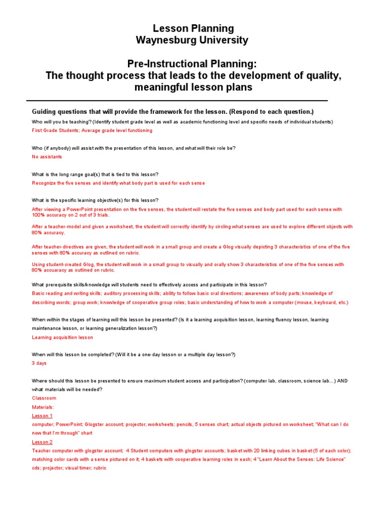 Five Senses Lp1 | PDF | Senses | Lesson Plan