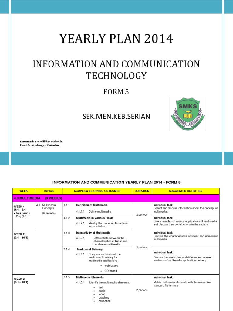 ICT Form 5 Yearly Plan 2014 | PDF | Multimedia | Information System