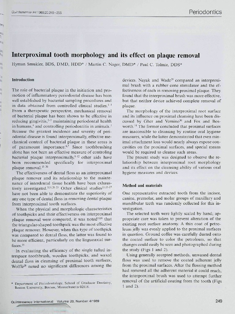 Interproximal Tooth Morphology & Plaque Removal | PDF | Oral Hygiene ...