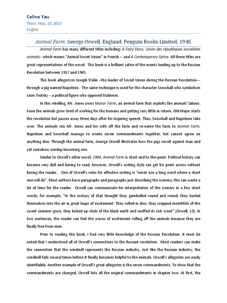 Animal Farm - Novel Critique | PDF