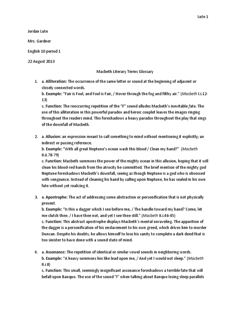 Macbeth Literary Terms Glossary | PDF | Macbeth | Poetry