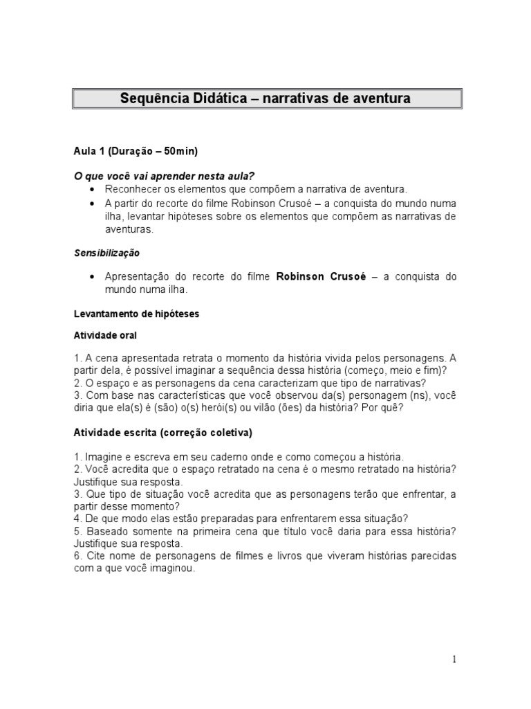 Sequência Didática-Narrativas de Aventura | PDF | Narração | Pirataria